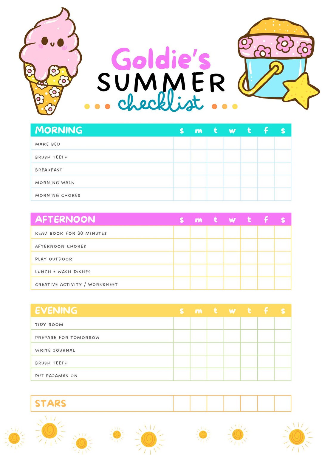 Editable Kids Daily Routine Chart - Printable Daily Summer Schedule for ...