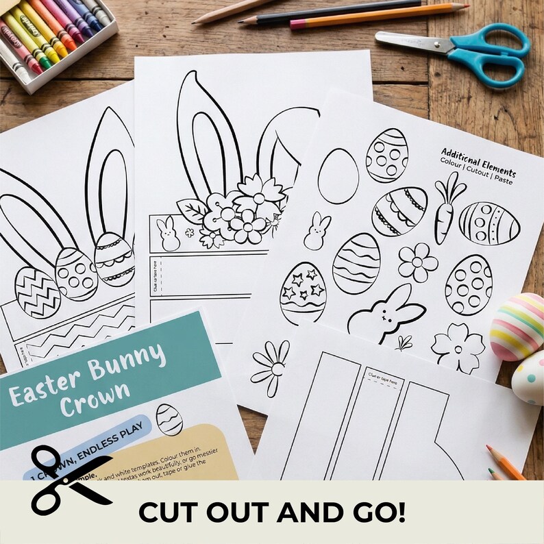 6 Easter Bunny Ears Printable | Kids Paper Crown Craft | Cut Color and ...