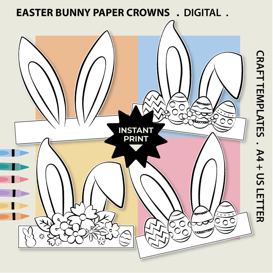 6 Easter Bunny Ears Printable | Kids Paper Crown Craft | Cut Color and ...