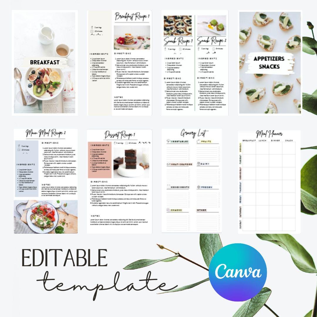 Cookbook Template, Editable Recipe Book Template, Personalized Recipe ...