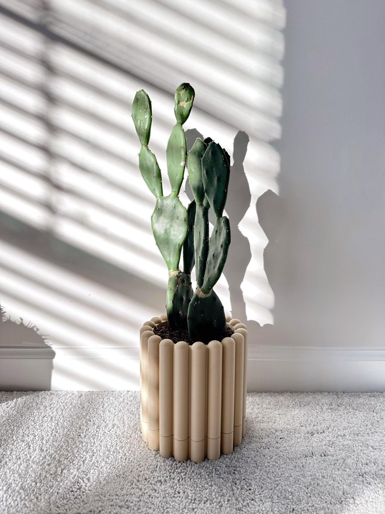 Striped Beige Planter Pot With Drainage, 3D Printed - Etsy
