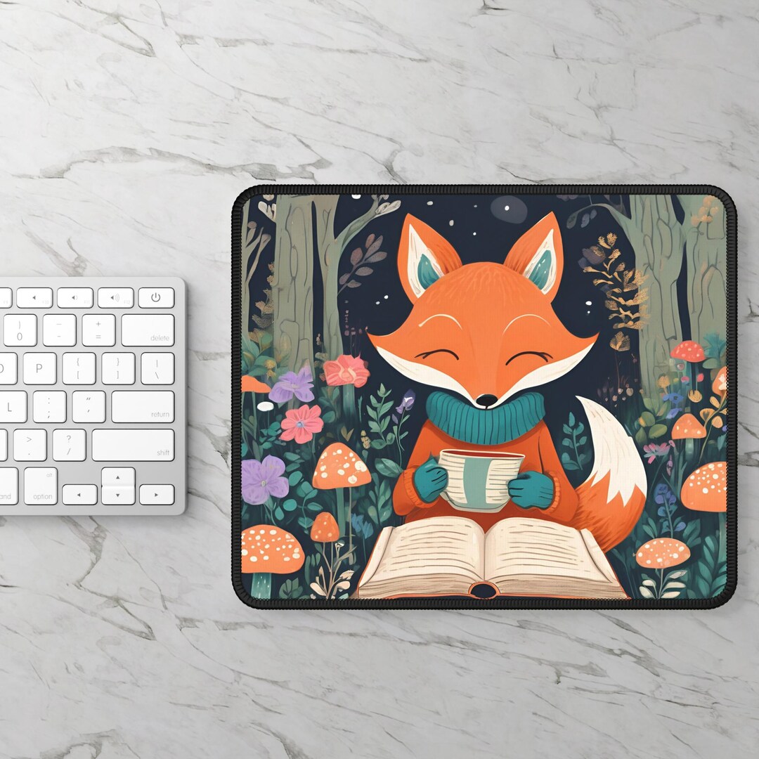 Cozy Gaming Mouse Pad, Cottagecore Style Cute Fox Drinking Tea Forest ...
