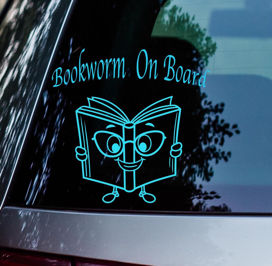 Book Worm on Board Vinyl Car Decal, Car Accessories, Car Window Decal ...