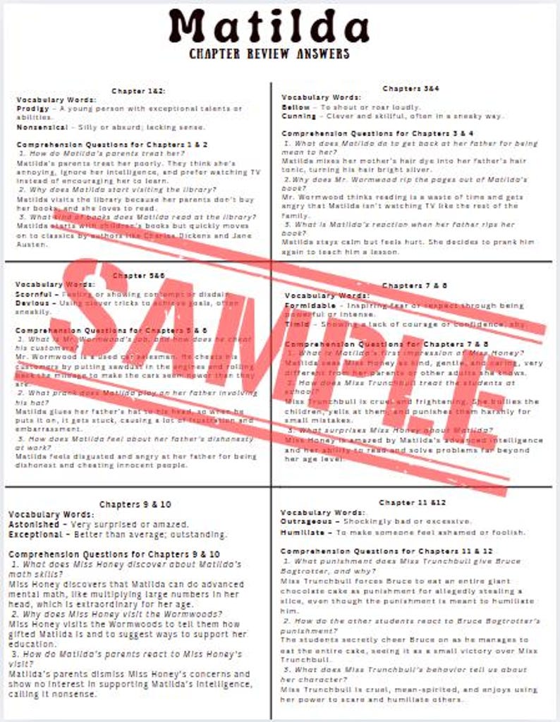 Matilda By: Roald Dahl Novel Study Grades 2-5 - Etsy