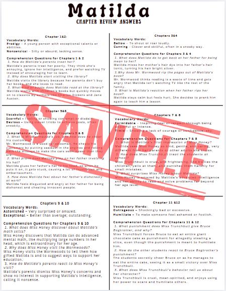 Matilda By: Roald Dahl Novel Study Grades 2-5 - Etsy