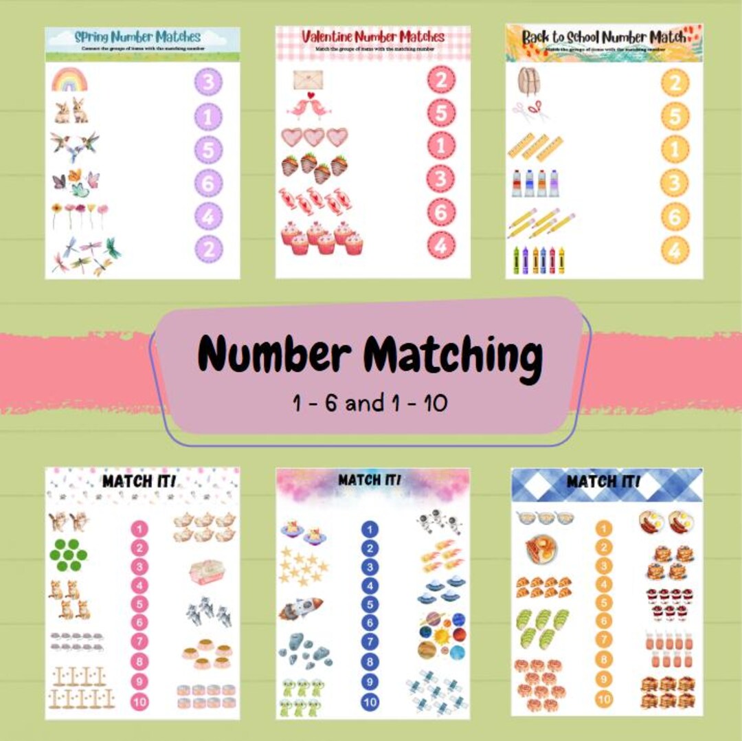 Number Matching 1-6 and 1-10, for Pre-k to 1st Grade - Etsy