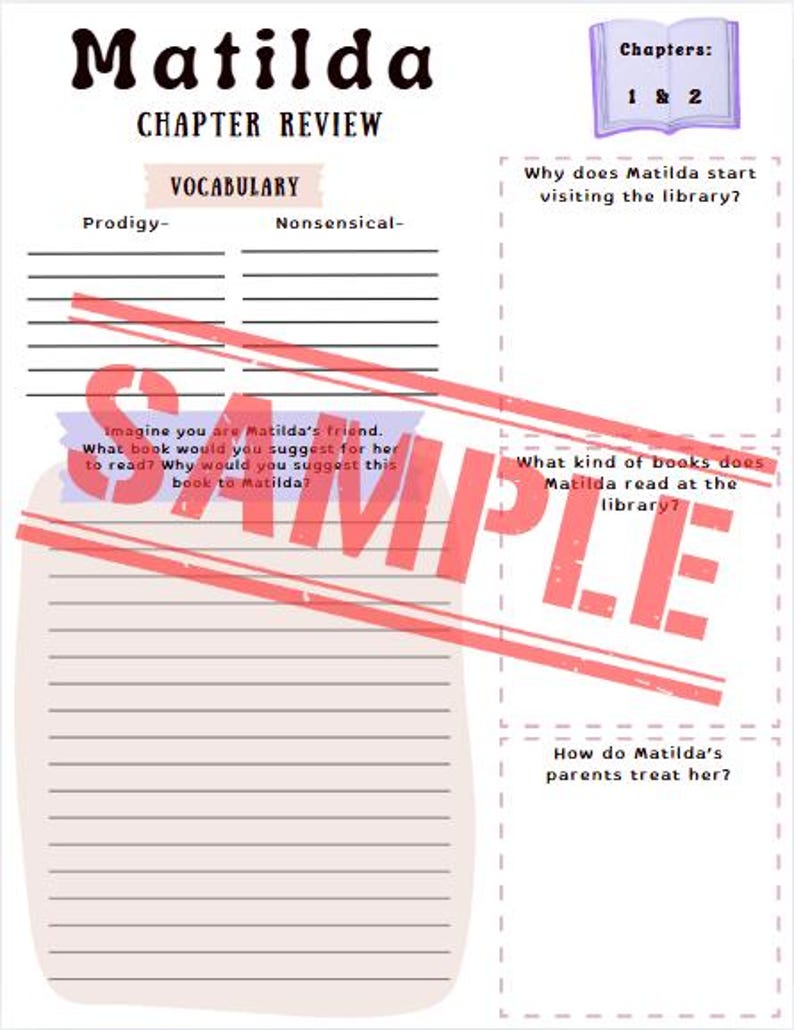 Matilda By: Roald Dahl Novel Study Grades 2-5 - Etsy