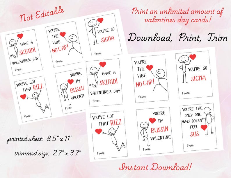 Funny Valentine's Day Cards, Printable Classroom Valentines, Kids Slang ...