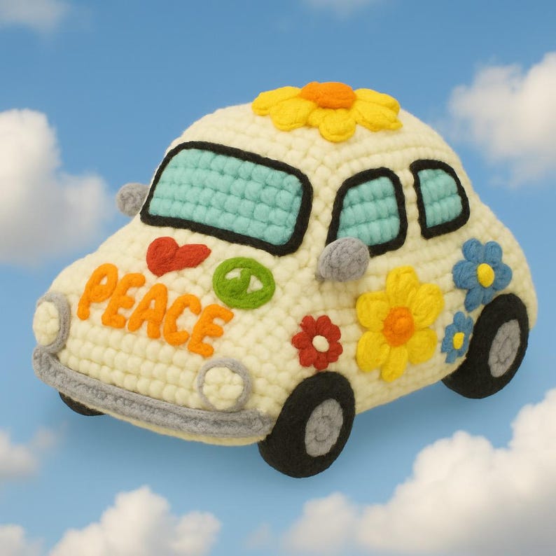 Crochet Pattern: Hippie Volkswagen Beetle Amigurumi (PDF Multilingual ...