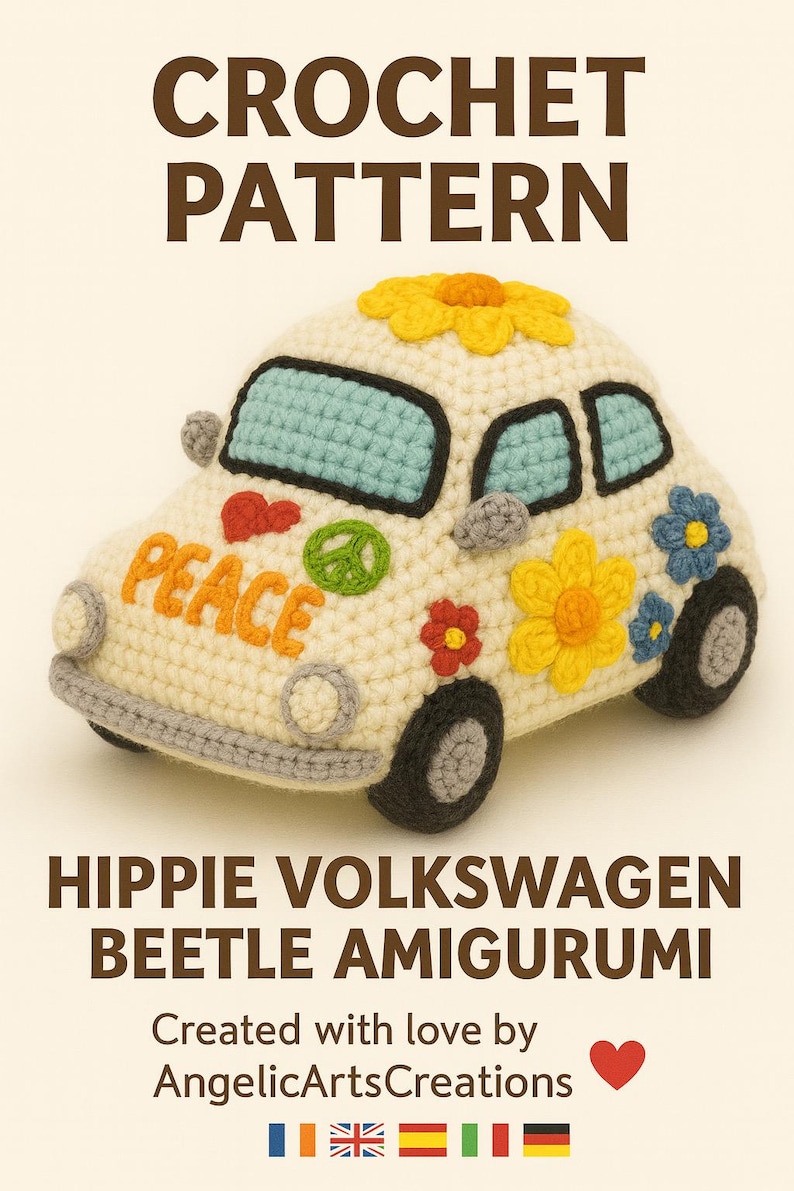 Crochet Pattern: Hippie Volkswagen Beetle Amigurumi (PDF Multilingual ...