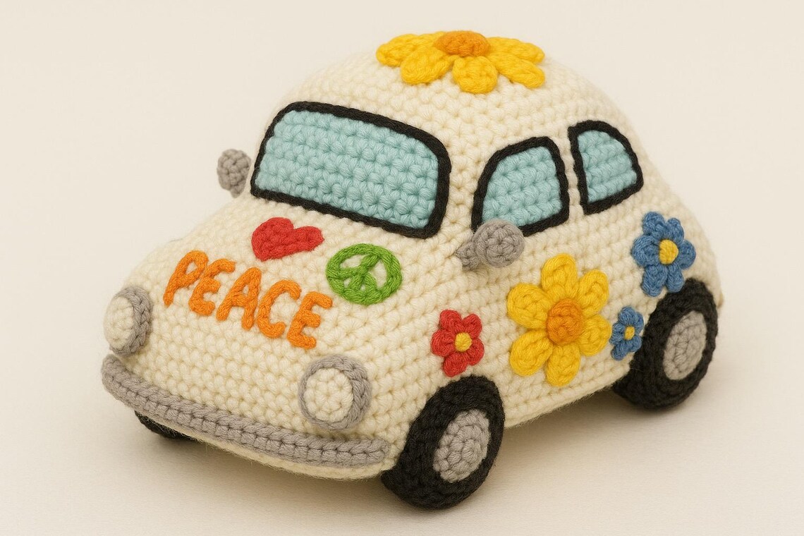 Crochet Pattern: Hippie Volkswagen Beetle Amigurumi (PDF Multilingual ...