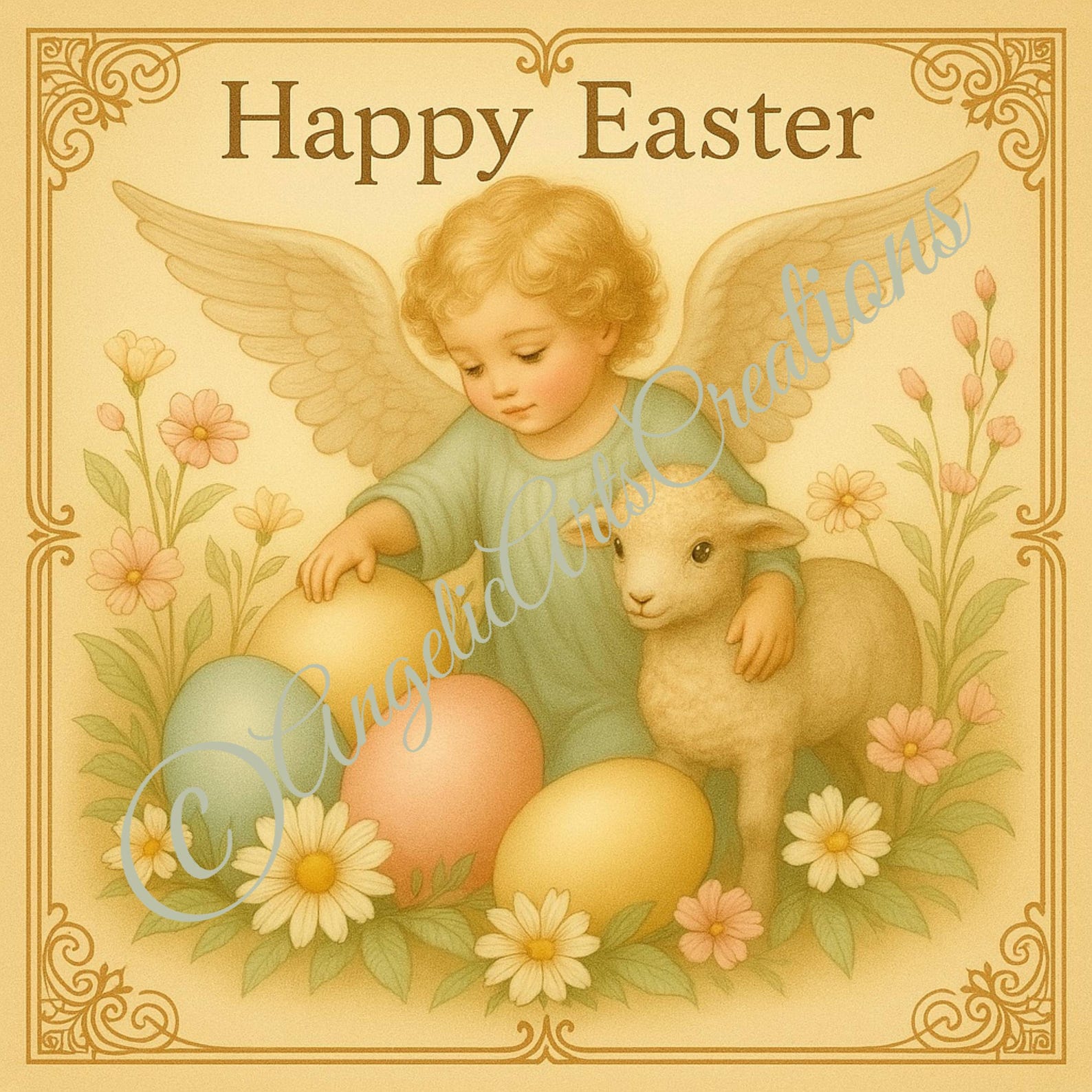 Angelic Easter Cards – Set of 5 Vintage Digital Prints – Cherub & Chick ...