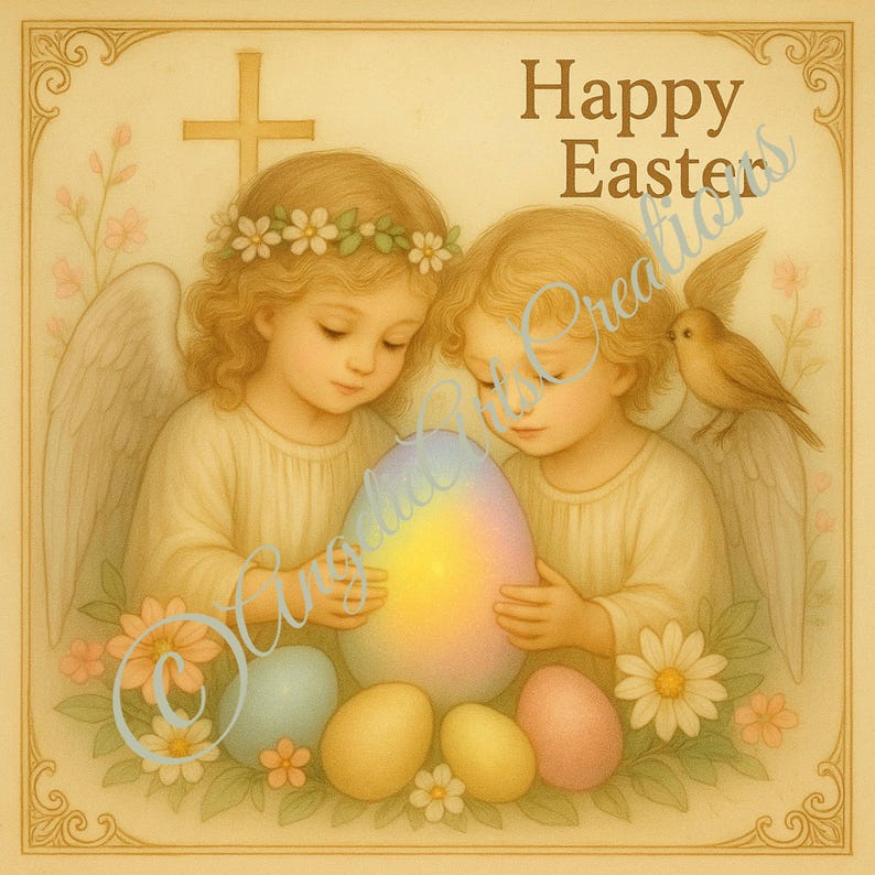 Angelic Easter Cards – Set of 5 Vintage Digital Prints – Cherub & Chick ...