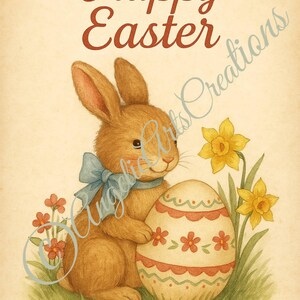 Vintage Easter Bunny Card – Printable Easter Wall Art – Pastel Spring ...