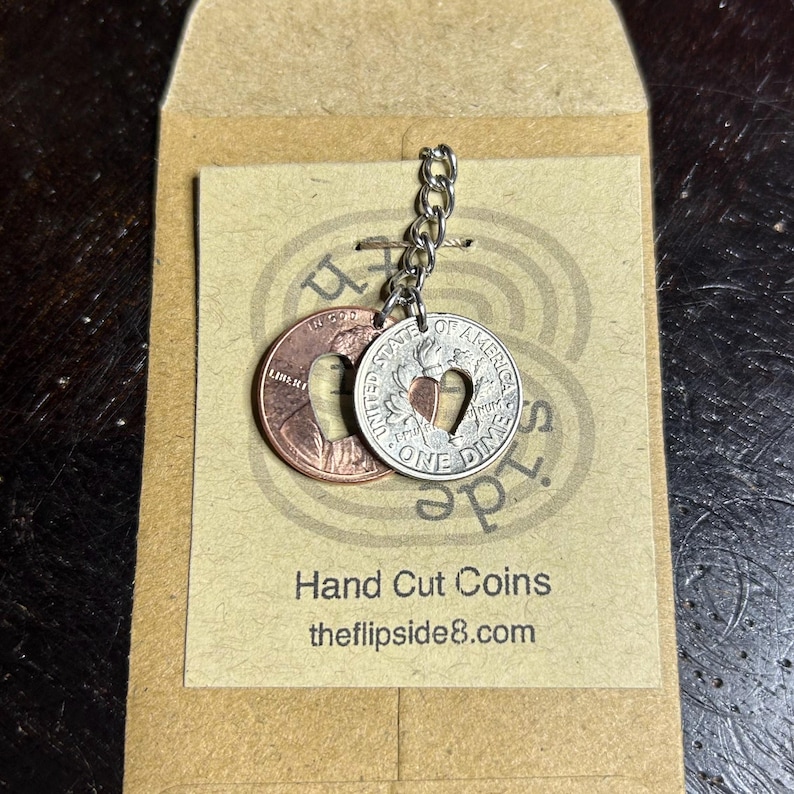 Hand Cut Dime & Penny W/ Heart, Custom - Keychain/pendant - Etsy