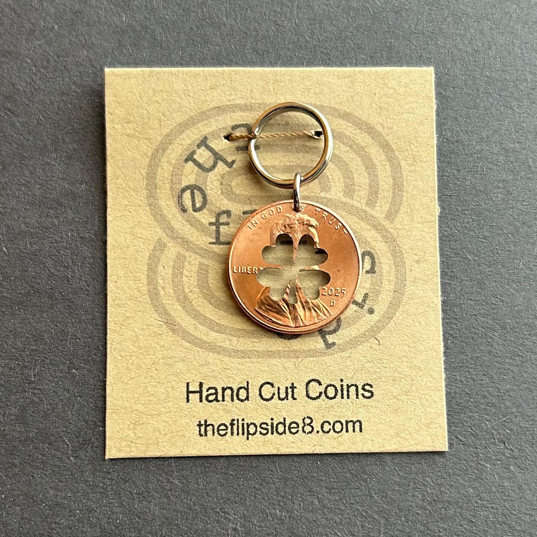 Hand Cut Lucky Penny W/ Four Leaf Clover, Custom - Keychain/pendant - Etsy