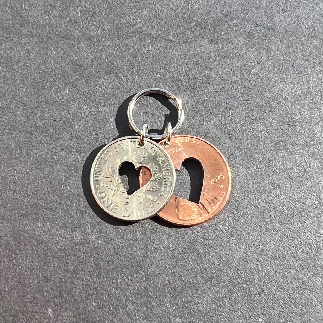 Hand Cut Dime & Penny W/ Heart, Custom - Keychain/pendant - Etsy