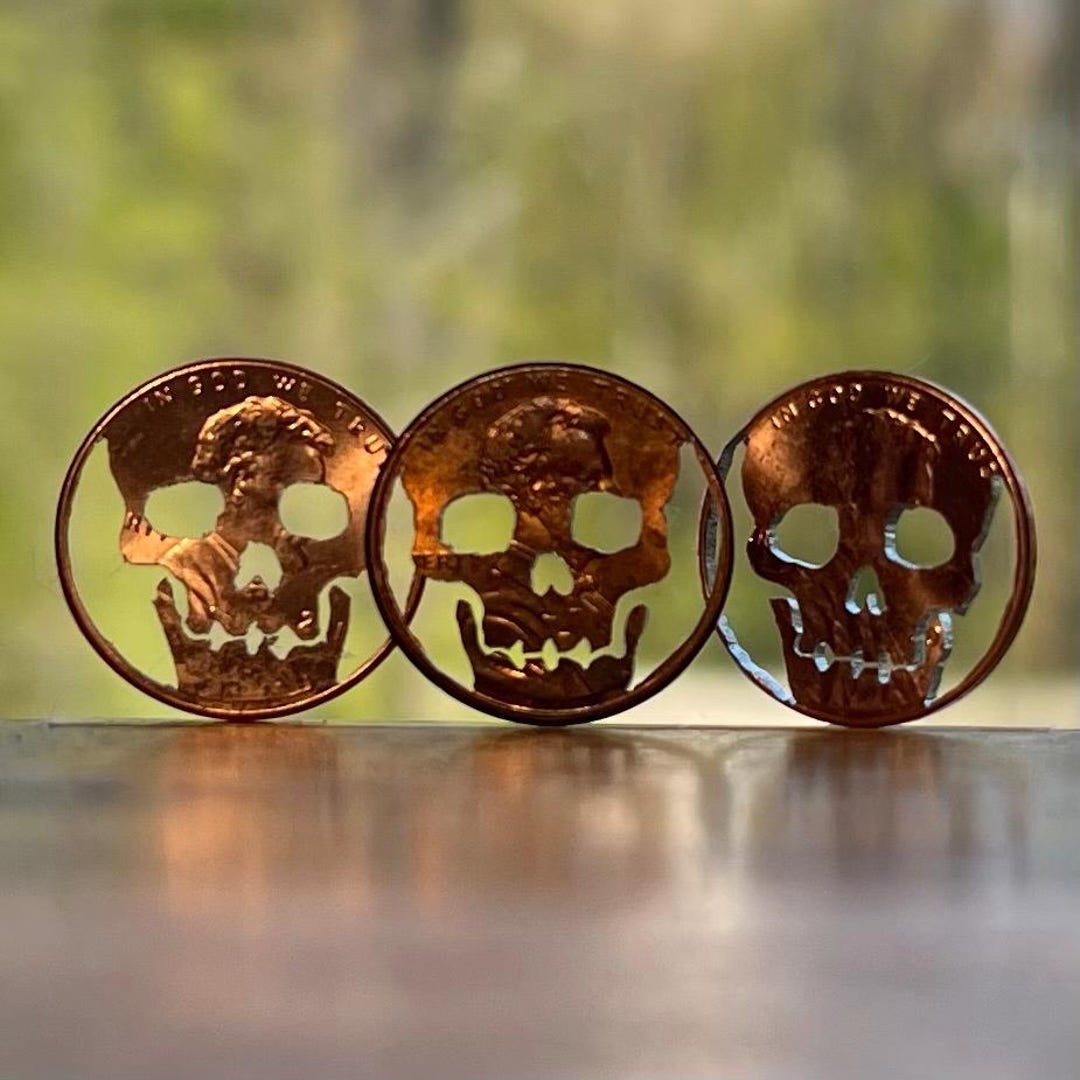 Hand Cut Penny W/ Skull - Keychain/pendant - Etsy