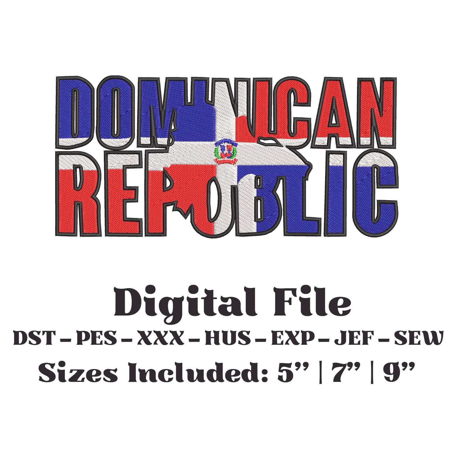 Dominican Republic Text Embroidery Design | Flag Style | Digital ...