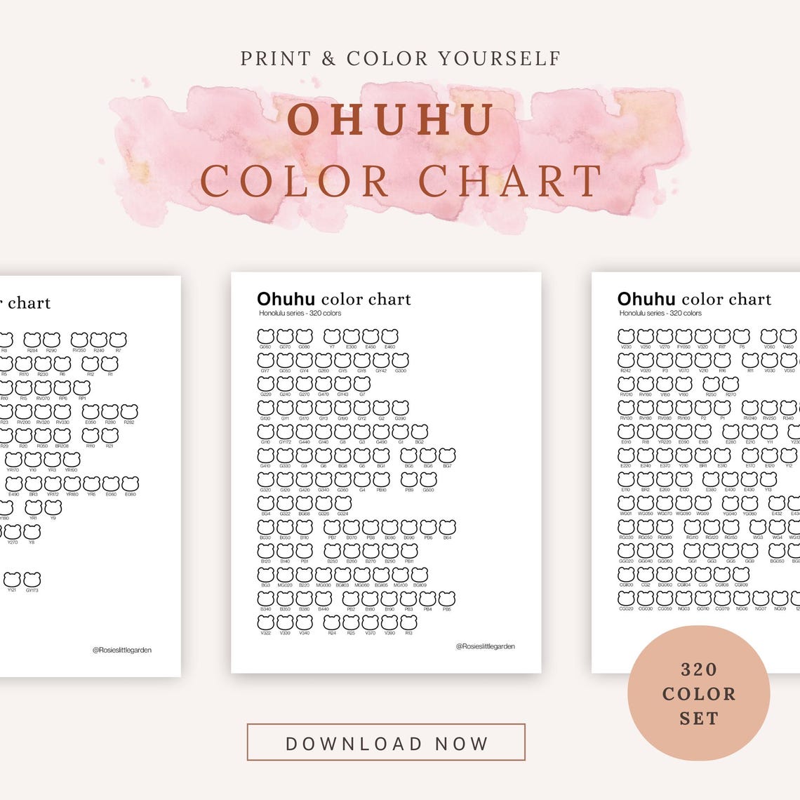 320 Ohuhu Honolulu Color Chart | DIY Swatch Chart | Digital Files ...