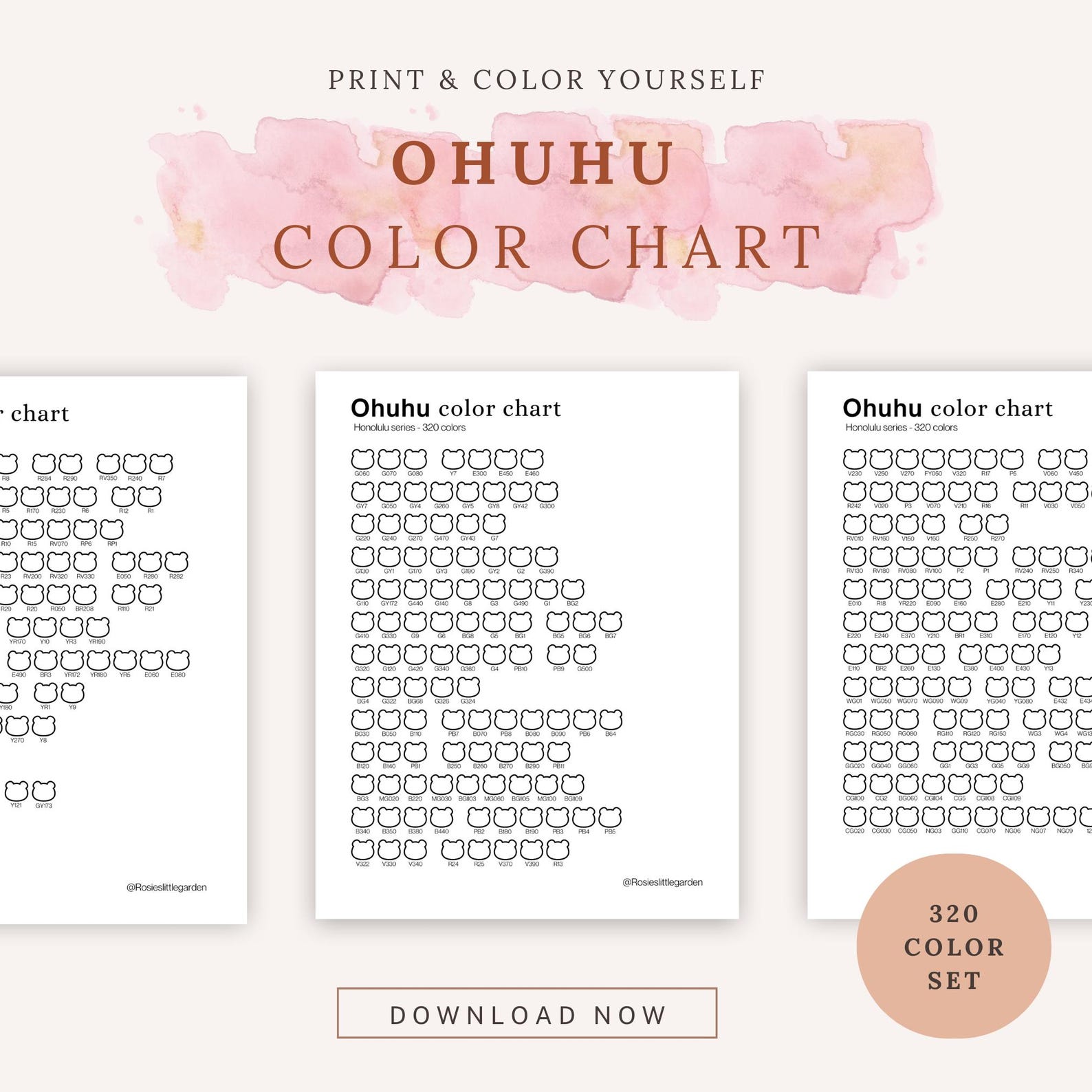 320 Ohuhu Honolulu Color Chart | DIY Swatch Chart | Digital Files ...