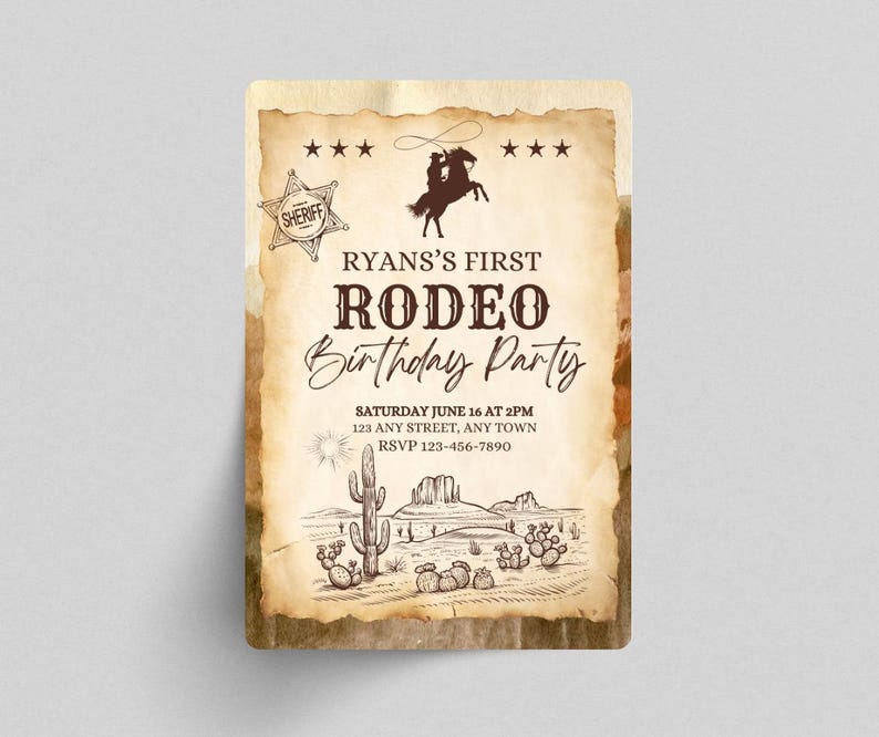 Rodeo Birthday Invitation Western Rodeo Cowboy Theme Boy's Birthday ...
