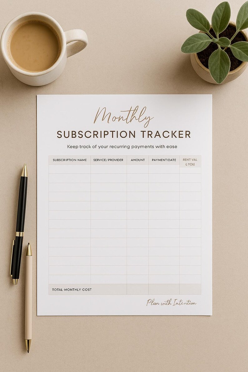 Monthly Subscription Tracker Printable | Digital Budget Planner PDF ...