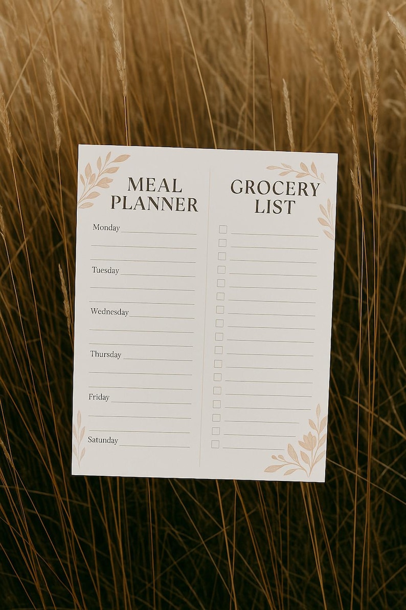 Meal Planner & Grocery List Printable – Elegant Botanical Design ...