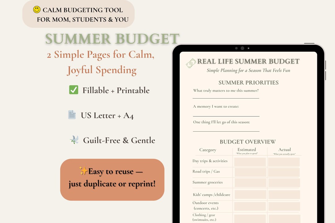 Printable Summer Budget Kit, Plan Vacation Expenses, Save Money, Track ...