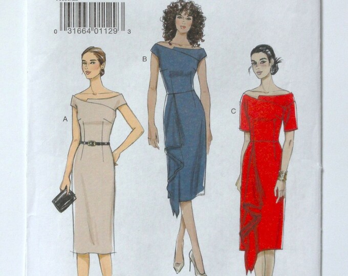 Uncut Vogue 9355, Fitted Dress, off Shoulder Bodice, Asymmetrical Front ...