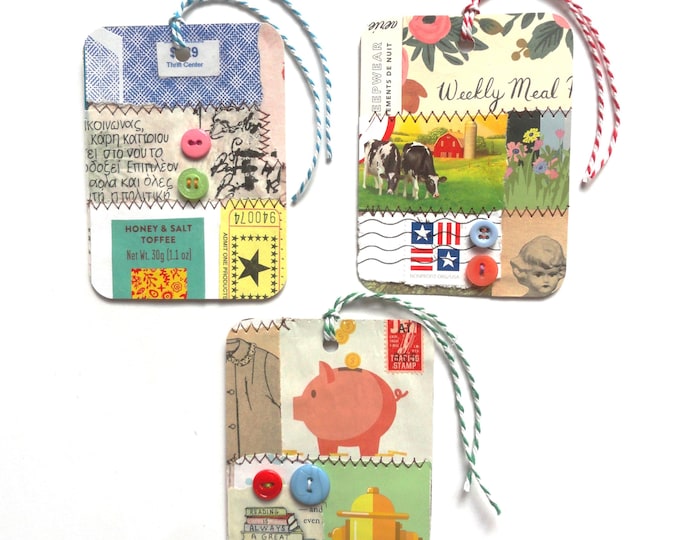 3 Prim Upcycled Journaling Cards Collage Ephemera, Handmade Package ...