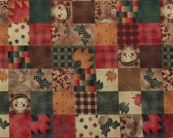 Fall Fabric Remnant, Debbie Mumm, Scarecrows Ears of Corn, Acorns ...