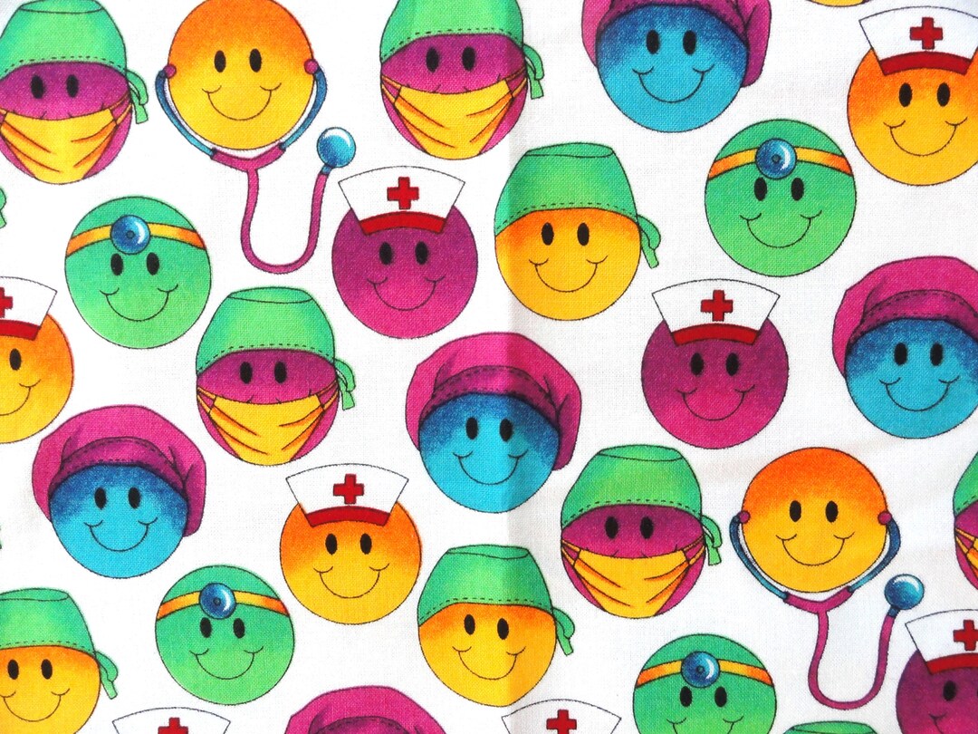 Silly Scrubs Nurses Doctors Fabric Remnant 3/4 Yard 27 X 44 Vintage ...