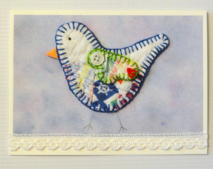 Bird Birthday Greeting Card, Hand Stitched Note, Thank You ...