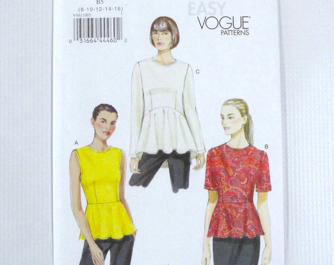Vogue 8815, Fitted Tops With Waistline Peplum, Hemline Variations, Back ...