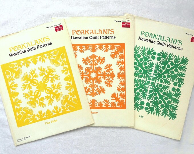 3 Vintage Poakalani's Hawaiian Quilt Full Size Patterns, #1002 Pua Pake ...