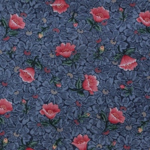 Vintage VIP Fabric, Pink Flowers Blue Background, OOP Cotton Quilt ...