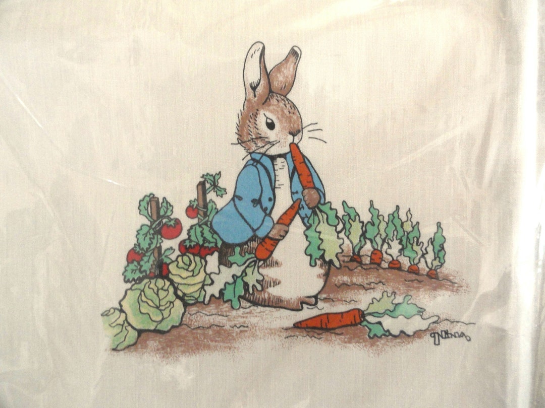 Vintage Peter Rabbit Panel, Silk Screen Print, in the Garden W/ Carrots ...