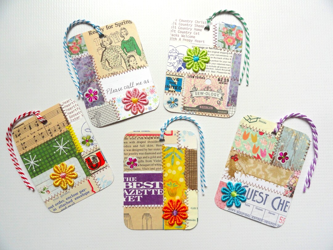 5 Journaling Cards, Junk Journal, Collage Ephemera, Handmade Pieced ...