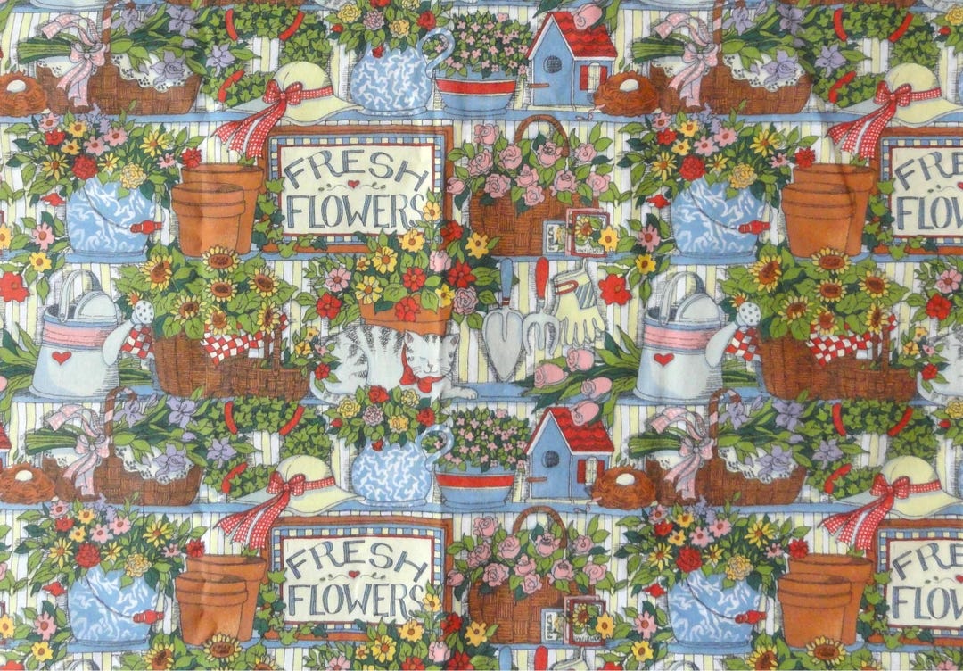 Fresh Flowers Fabric, Susan Winget Print From 1994, Garden Flowers ...