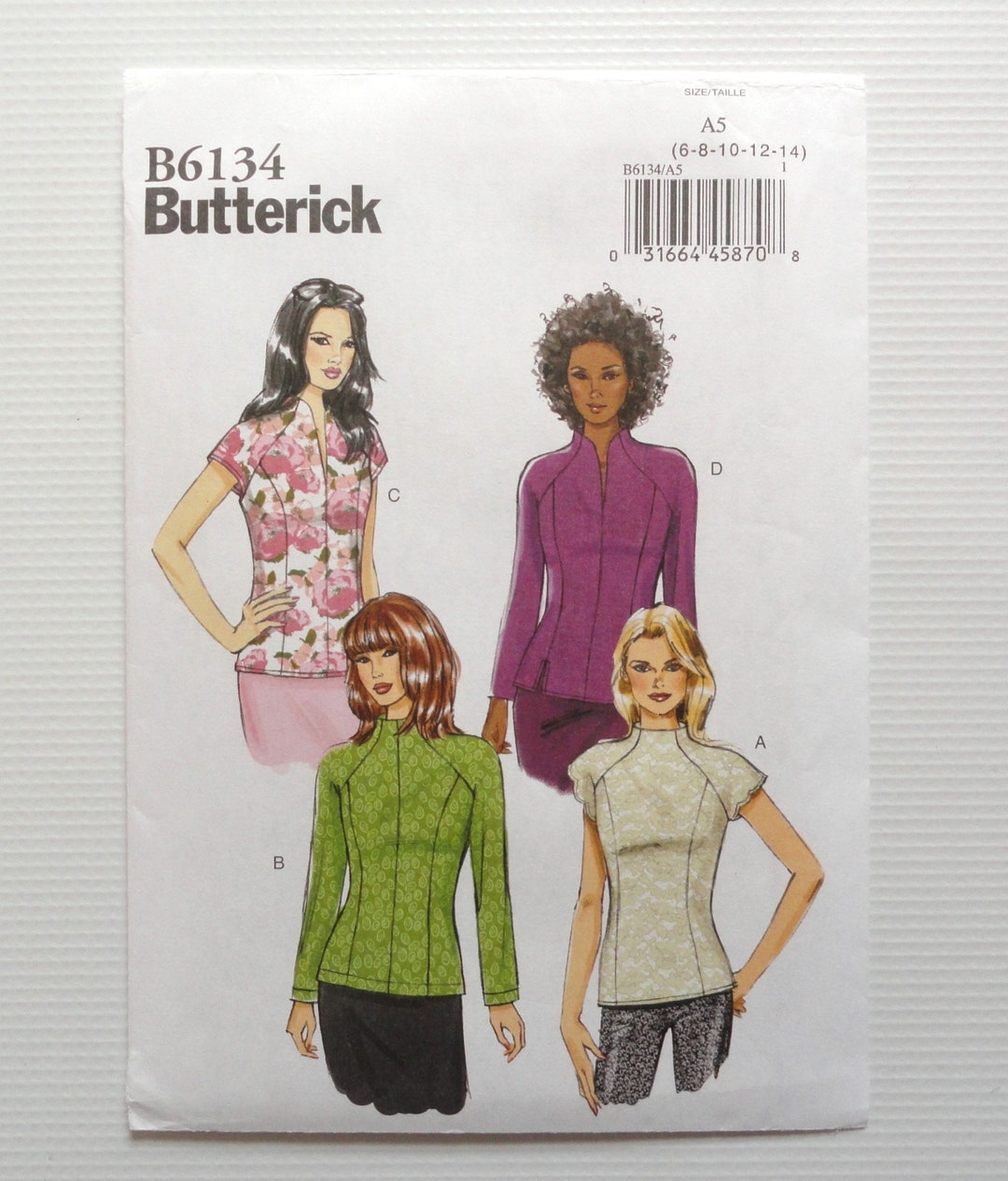 Uncut Butterick 6134 Fitted Tops, Raised Neckline, Sleeve Variations ...