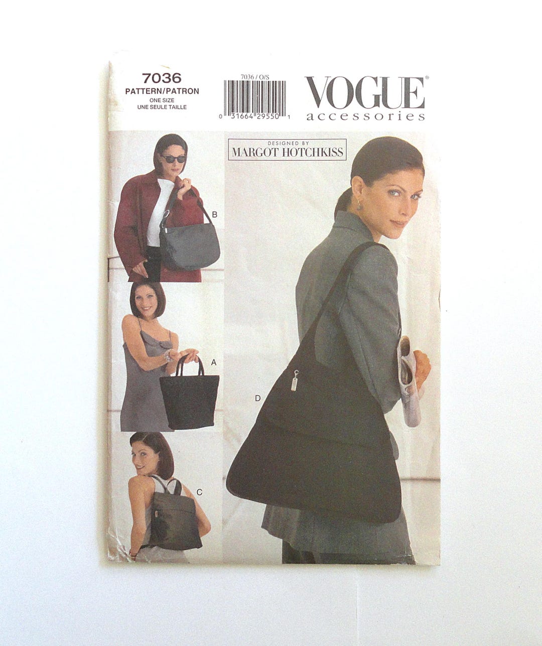 Uncut Vogue 7036, 3 Lined Handbags + Backpack, Misses' Accessories ...