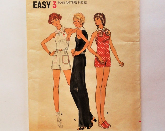 1970s Jumpsuit Pattern, Cutaway Armholes, Back Zipper, Long Length or ...