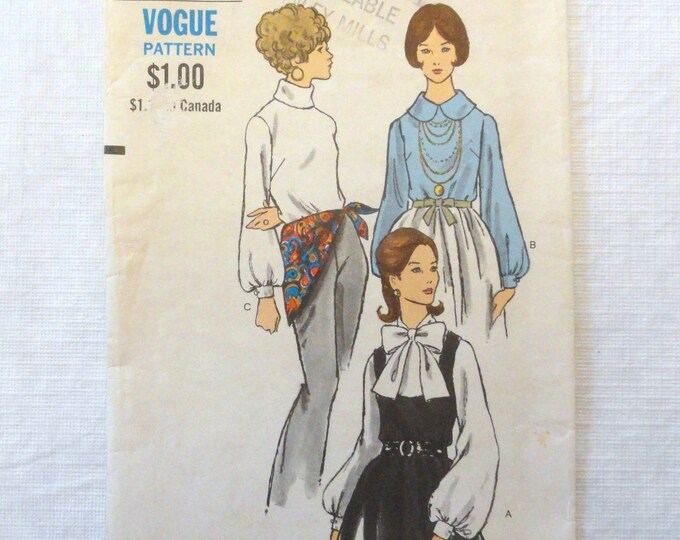 Vogue 7621 Blouse, Bias Collar Extends Into Tie, Back Zipper Closing ...