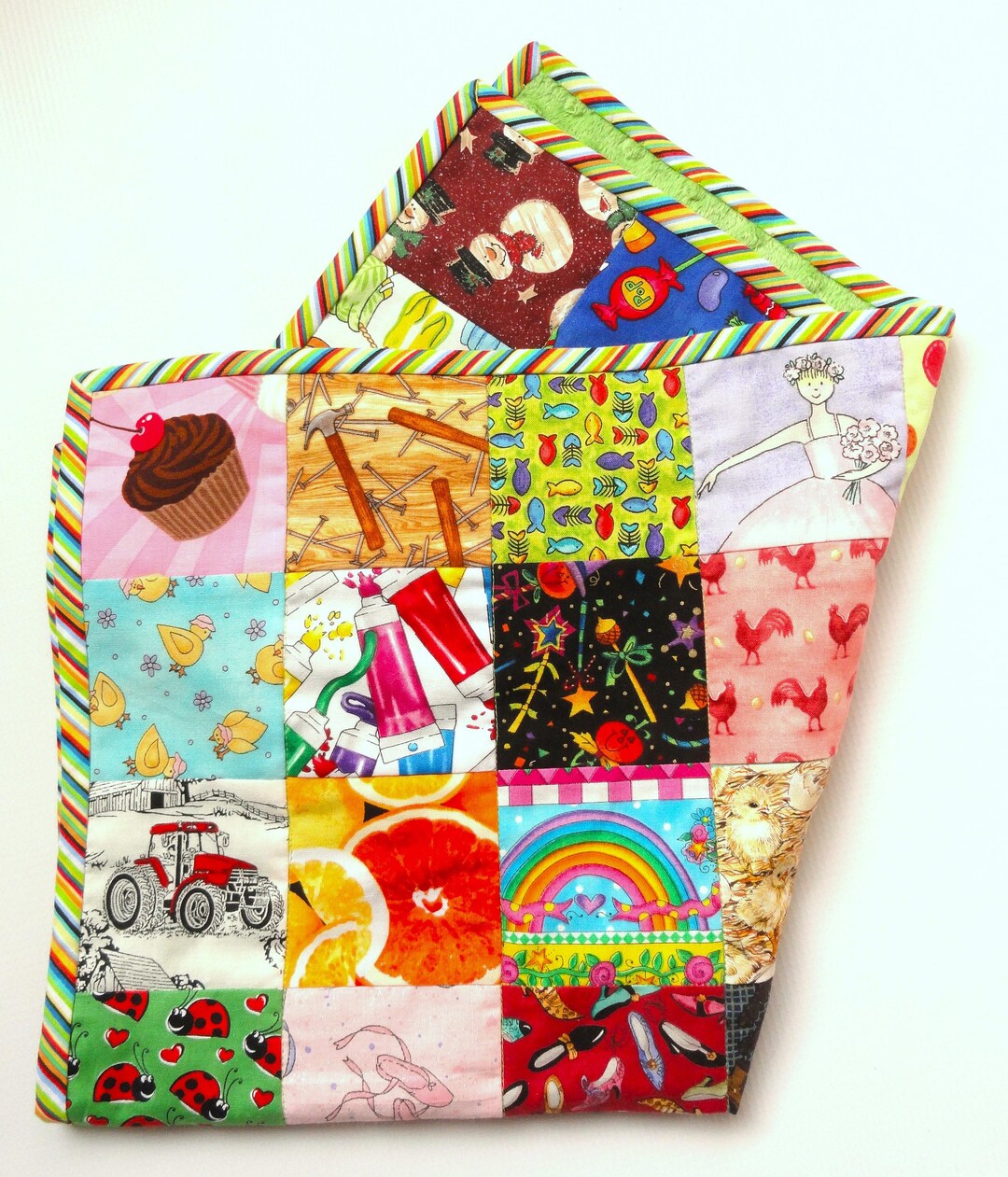 Mini I Spy Quilt, Bright Novelty Fabric, Toddler Lovey Patchwork Minky ...
