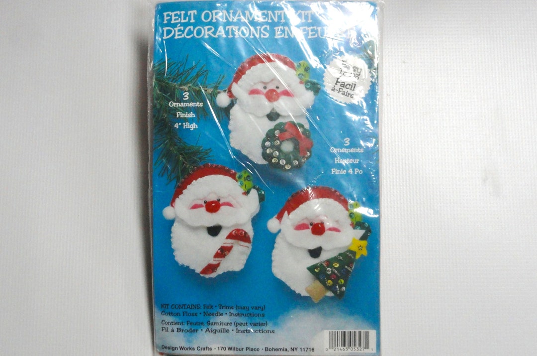 Design Works 3 Felt Ornaments Kit, Christmas Craft 4 in High Santa ...