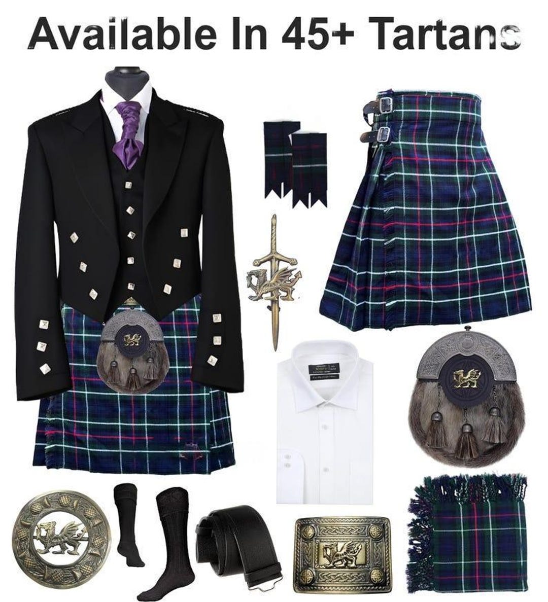 Men's Wedding Kilt Set Scottish Stag Head Design 10 Pieces Traditional ...