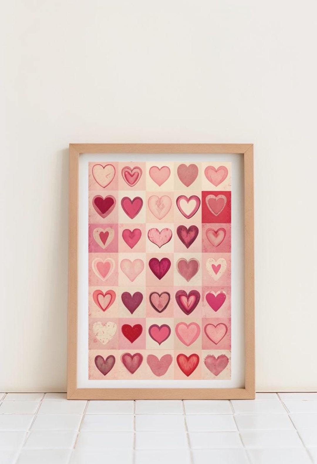 Valentine's Heart Poster Vintage Heart Print Pink Valentines Wall Art ...