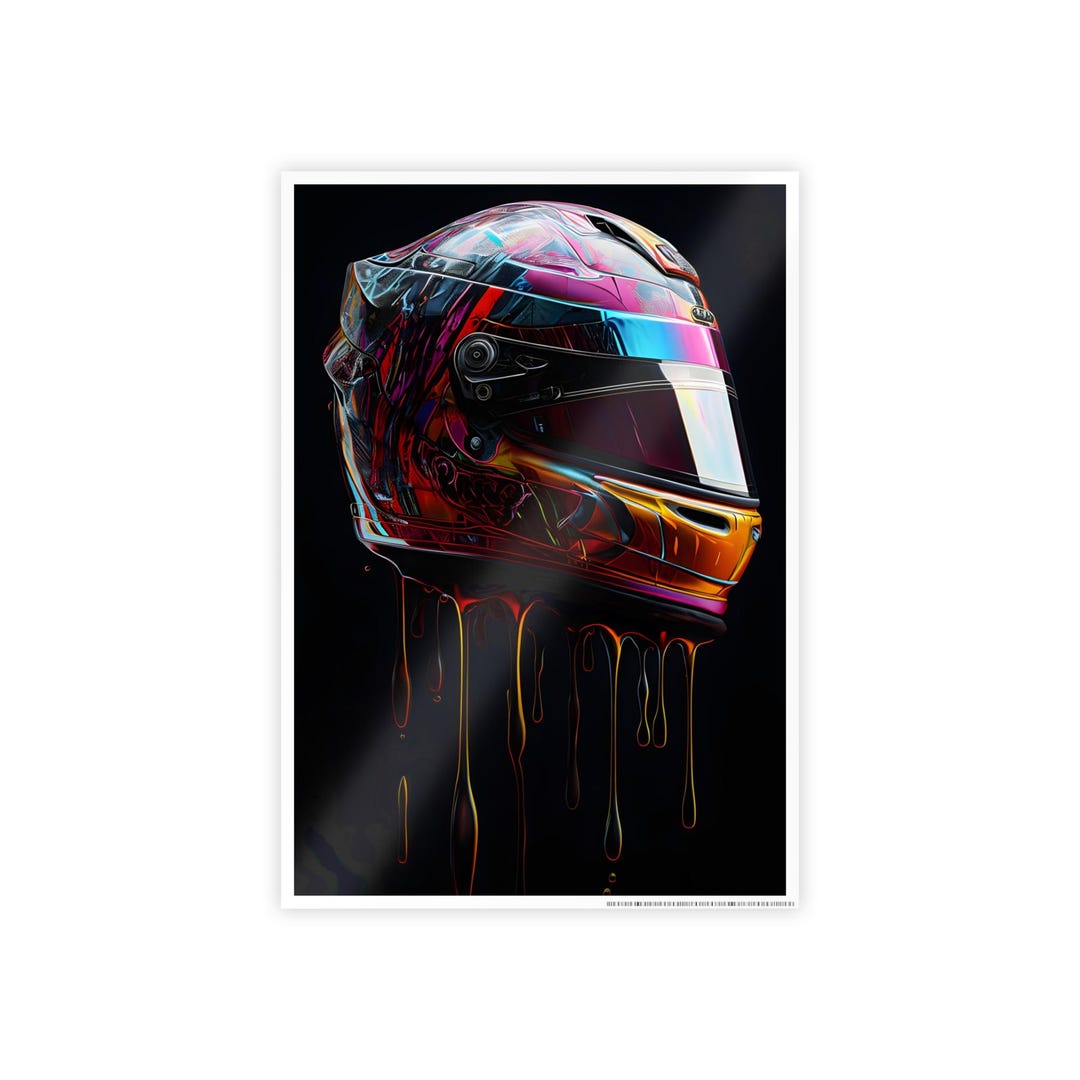 Motorsport Helmet Poster | Abstract Dripping Art Print for Racing Fans ...