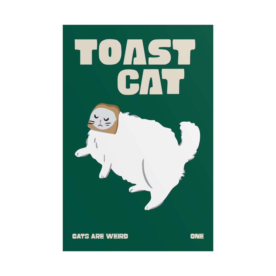 Cat Toast Cartoon Poster, Green and Beige Unframed Posters, Funny ...
